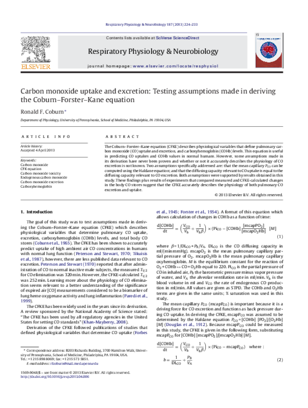 (PDF) Carbon monoxide uptake and excretion: Testing assumptions made in ...