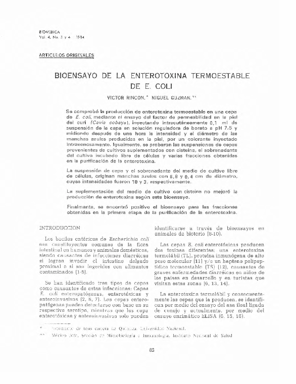 (PDF) Bioensayo de la enterotoxina termoestable de E. Coli | Miguel ...