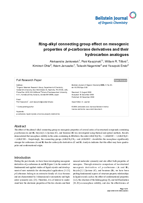 (PDF) Ring-alkyl connecting group effect on mesogenic properties of p ...