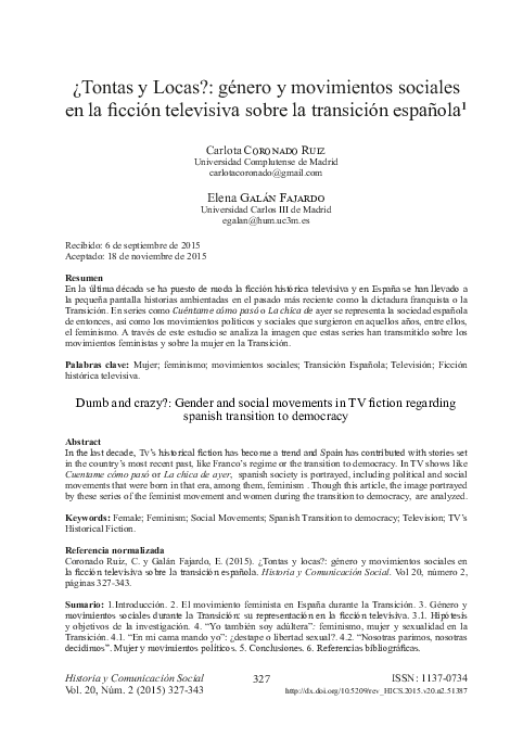 (PDF) ¿Tontas y locas?: Género y movimientos sociales en la ficción ...