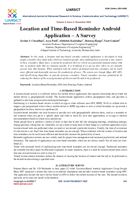 (PDF) Location and Time-Based Reminder Android Application – A Survey