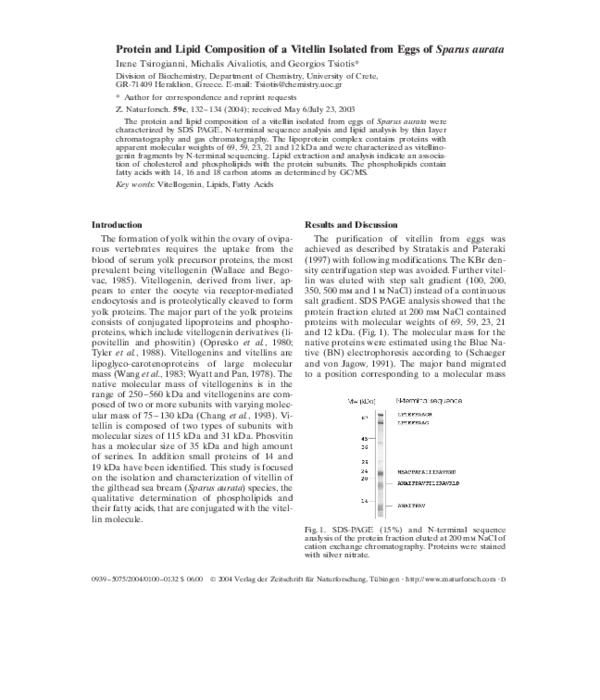 (PDF) Protein and Lipid Composition of a Vitellin Isolated from Eggs of ...