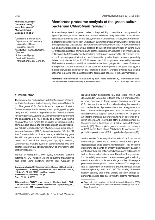(PDF) Membrane proteome analysis of the green-sulfur ...