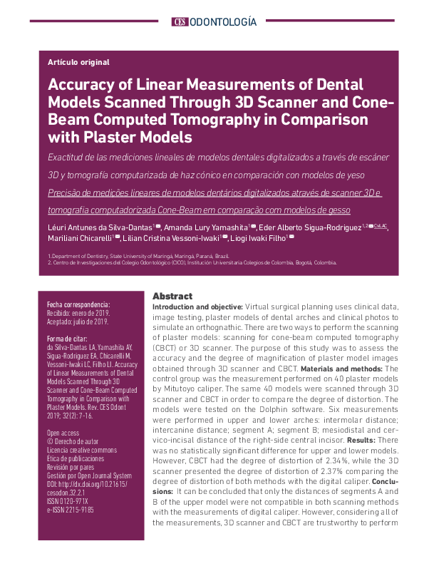 Pdf Accuracy Of Linear Measurements Of Dental Models Scanned Through 3d Scanner And Cone Beam