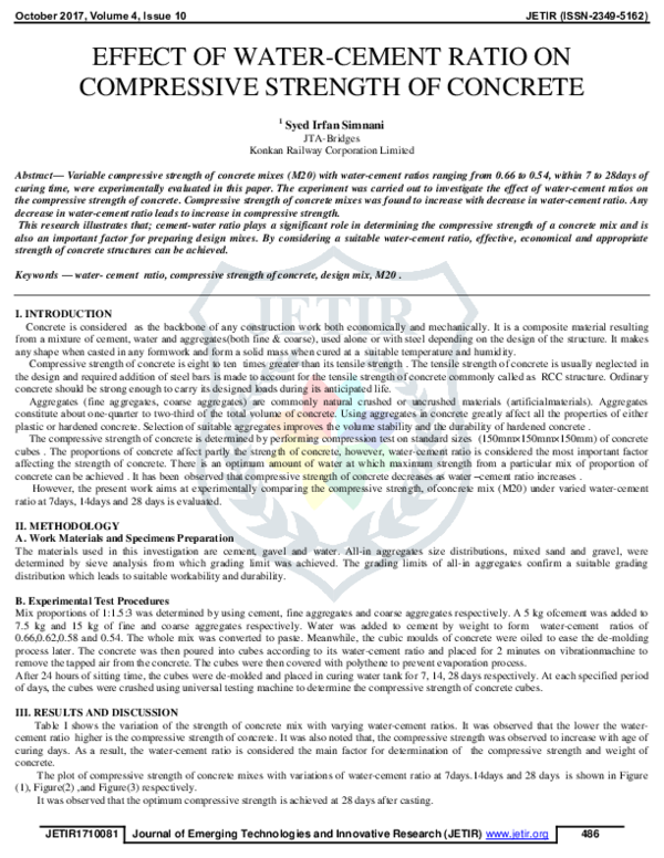 (PDF) Effect of Water-Cement Ratio on Compressive Strength of Concrete