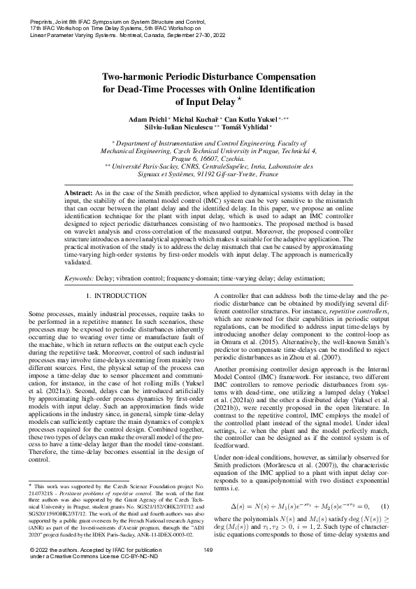 (PDF) Two-harmonic Periodic Disturbance Compensation for Dead-Time Processes with Online ...