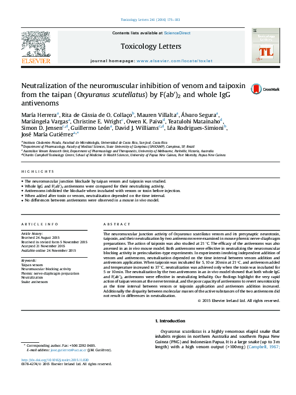 (PDF) Neutralization of the neuromuscular inhibition of venom and ...