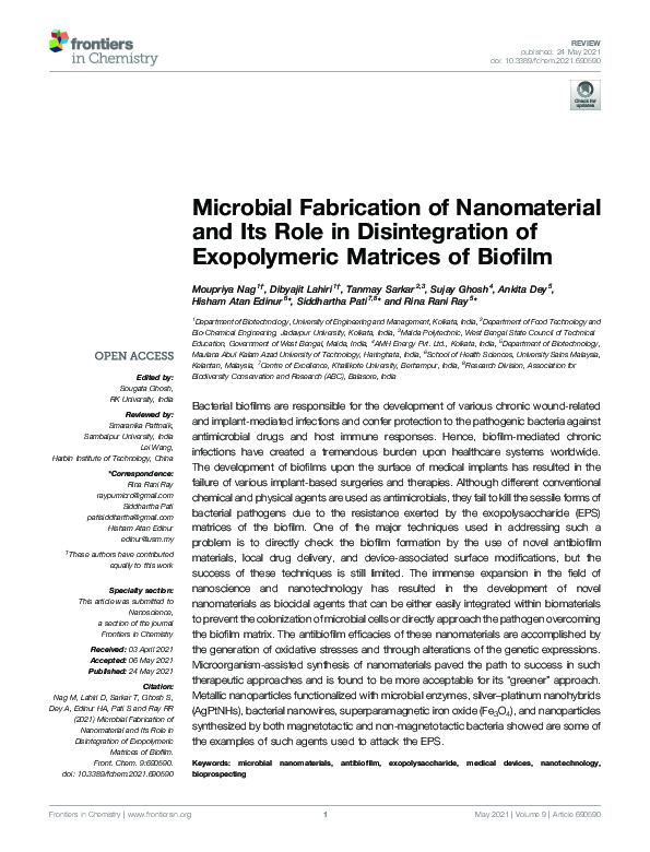 (PDF) Microbial Fabrication of Nanomaterial and Its Role in Disintegration of Exopolymeric ...