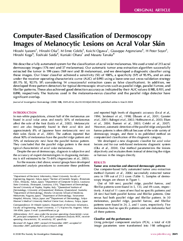 (PDF) Computer-Based Classification of Dermoscopy Images of Melanocytic ...