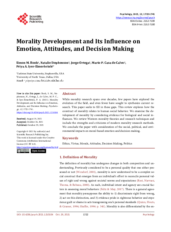 (PDF) Morality Development and Its Influence on Emotion, Attitudes, and Decision Making