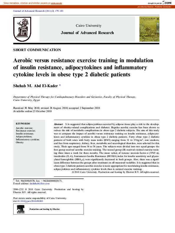 (PDF) Aerobic versus resistance exercise training in modulation of insulin resistance ...