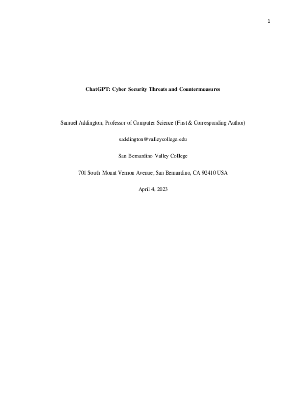 (PDF) ChatGPT: Cyber Security Threats and Countermeasures