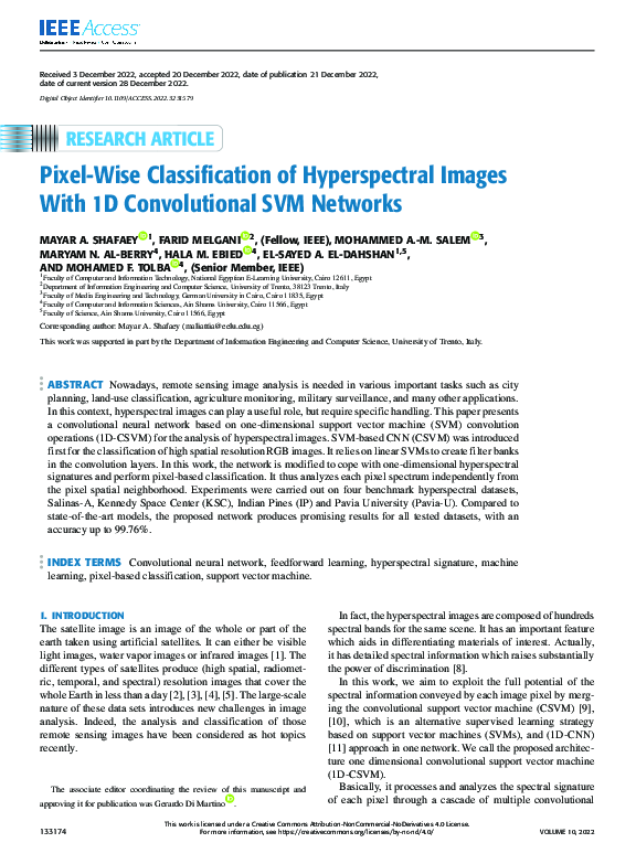 (PDF) Pixel-Wise Classification of Hyperspectral Images With 1D Convolutional SVM Networks
