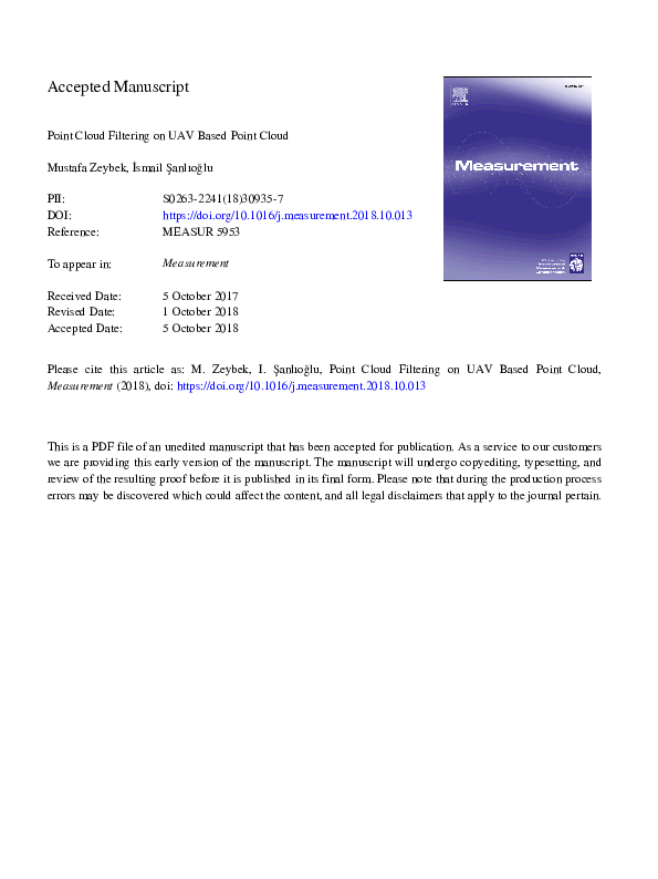 Pdf Point Cloud Filtering On Uav Based Point Cloud Mustafa Zeybek