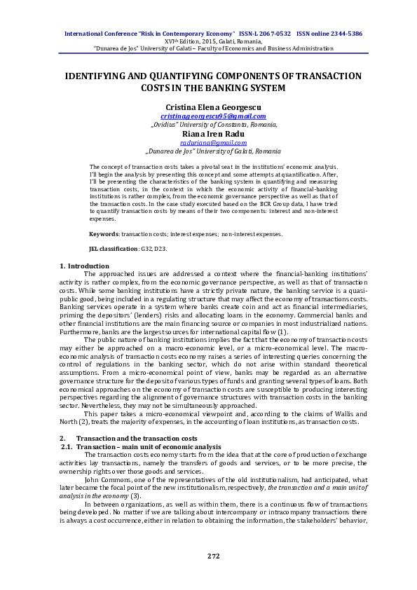 (PDF) Identifying and Quantifying Components of Transaction Costs in the Banking System