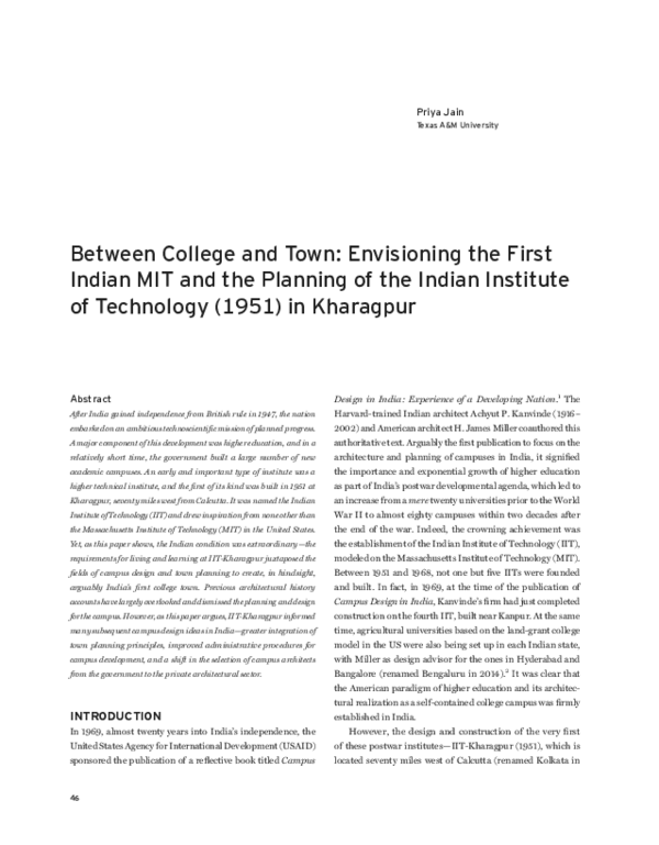 (PDF) Between College and Town: Envisioning the First Indian MIT and ...