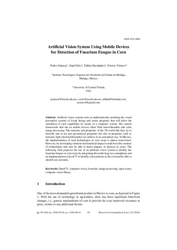 (PDF) Artificial Vision System Using Mobile Devices for Detection of Fusarium Fungus in Corn ...