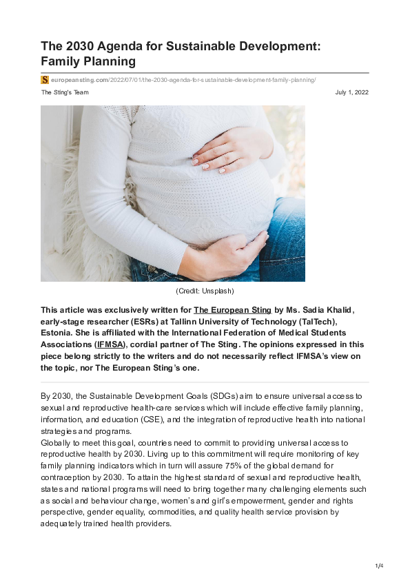 (PDF) The 2030 Agenda for Sustainable Development: Family Planning