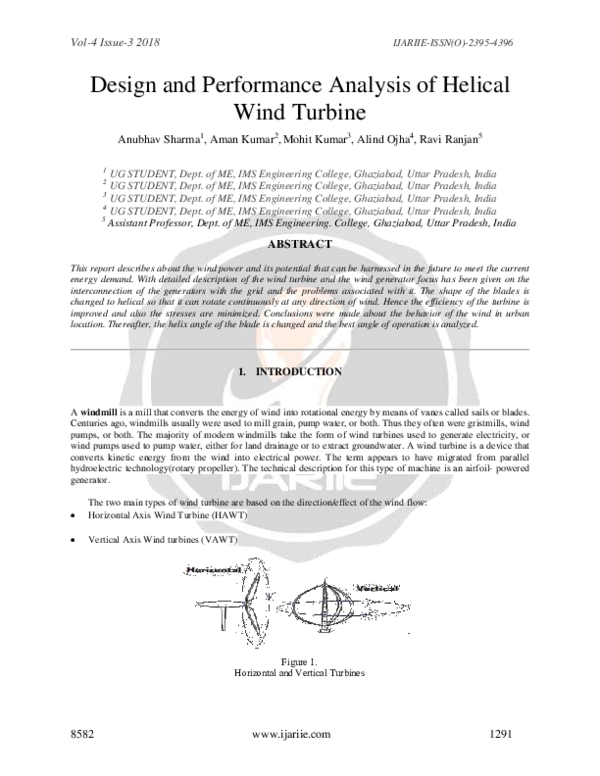 Pdf Design And Performance Analysis Of Helical Wind Turbine