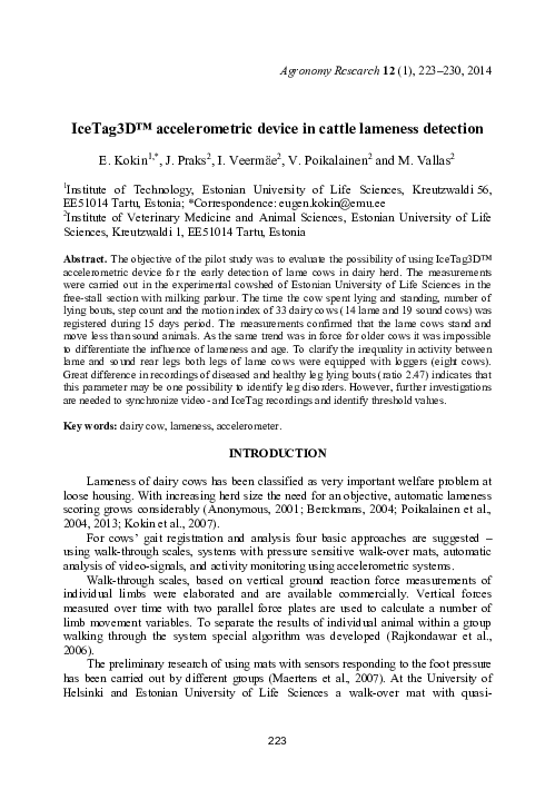 (PDF) IceTag3DTM accelerometric device in cattle lameness detection