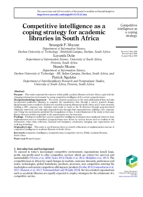 (PDF) Competitive intelligence as a coping strategy for academic libraries in South Africa