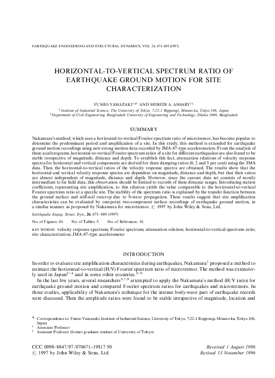 (PDF) Horizontal‐To‐Vertical Spectrum Ratio of Earthquake Ground Motion for Site ...