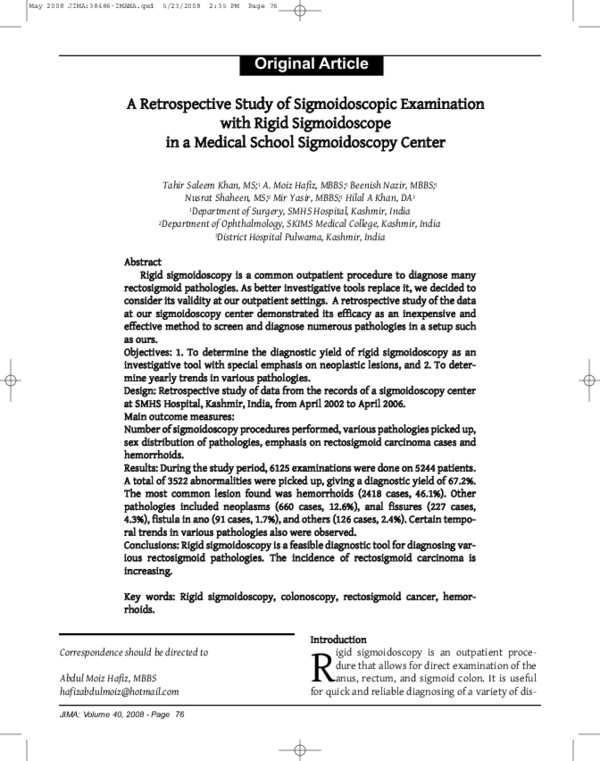 (PDF) A Retrospective Study of Sigmoidoscopic Examination with Rigid ...