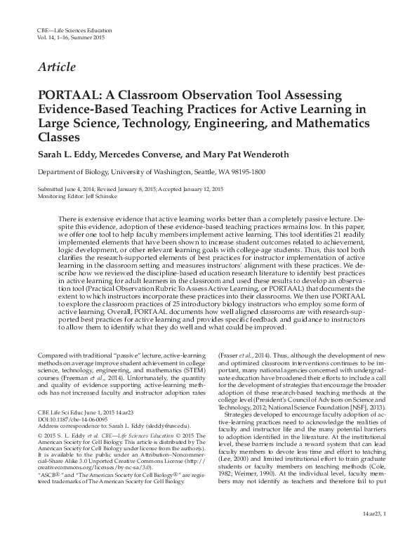 (PDF) PORTAAL: A Classroom Observation Tool Assessing Evidence-Based ...