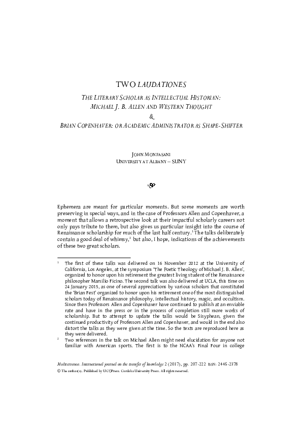 (PDF) Two Laudationes. The Literary Scholar as Intellectual Historian ...