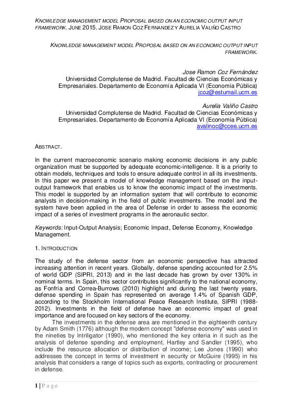 (PDF) Knowledge management model proposal based on an economic output input framework