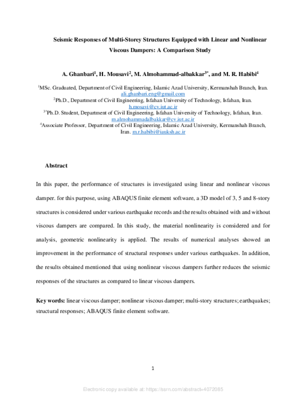 Pdf Seismic Responses Of Multi Storey Structures Equipped With Linear And Nonlinear Viscous