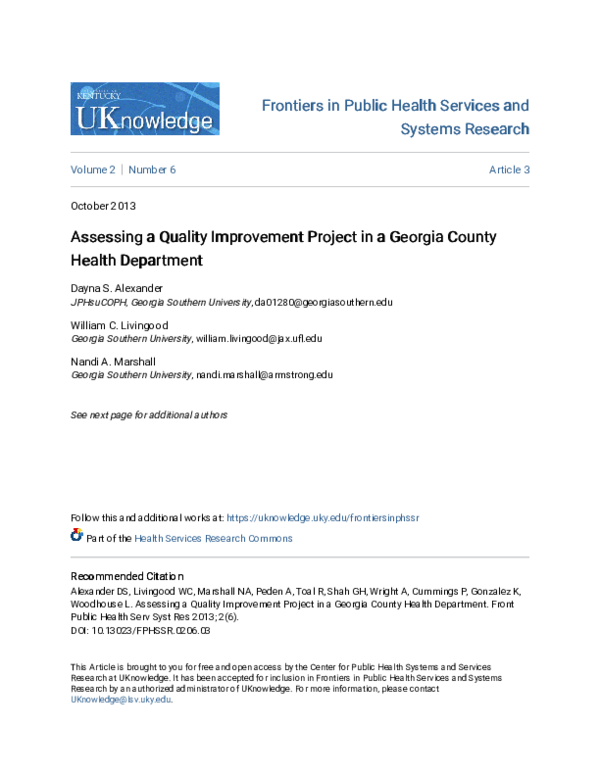 (PDF) Assessing a Quality Improvement Project in a Georgia County ...