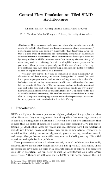 Pdf Emulating Control Flow In Tiled Simd Gpus
