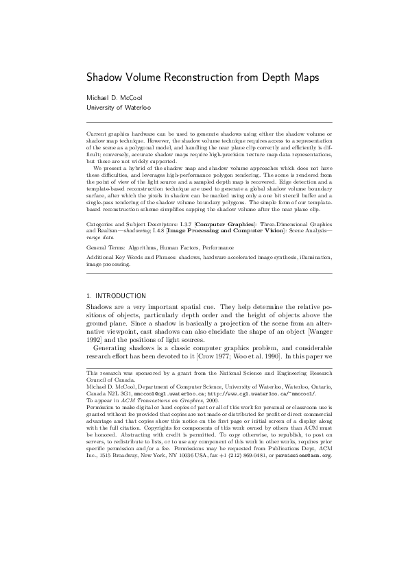 (PDF) Shadow volume reconstruction from depth maps