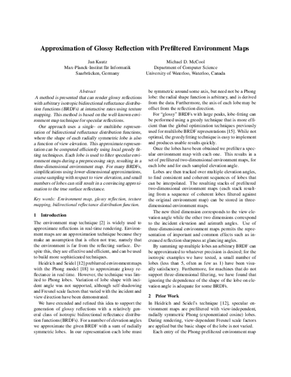 (PDF) Approximation of Glossy Reflection with Prefiltered Environment ...