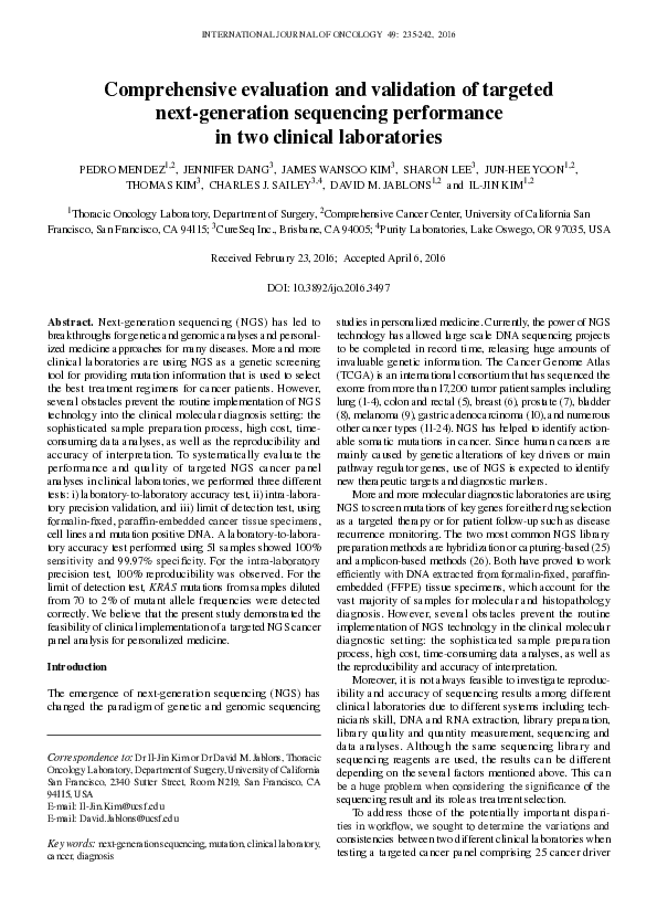 (PDF) Comprehensive evaluation and validation of targeted next-generation sequencing performance ...