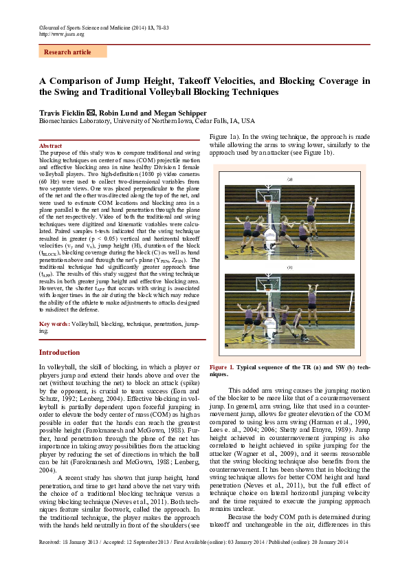 (PDF) A comparison of jump height, takeoff velocities, and blocking ...