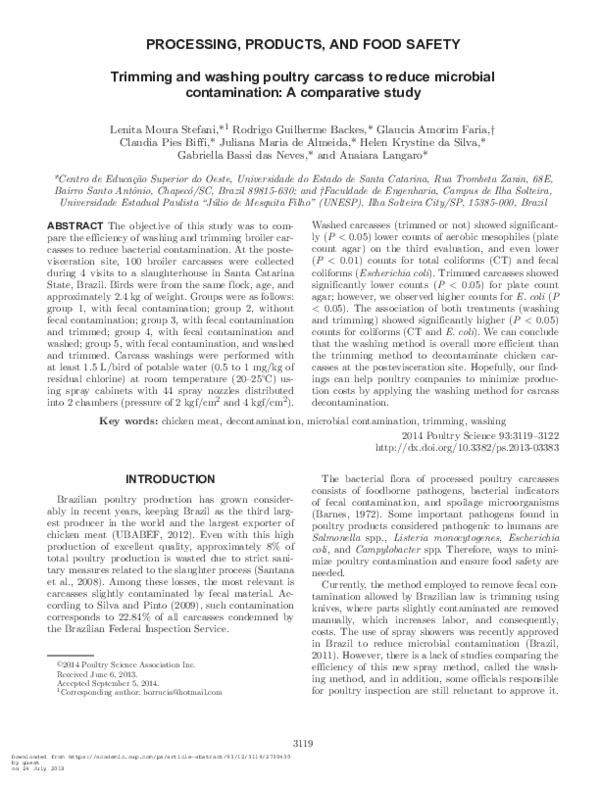 (PDF) Trimming and washing poultry carcass to reduce microbial ...