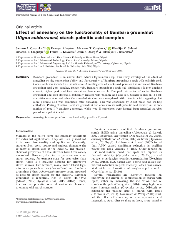 (PDF) Effect of annealing on the functionality of Bambara groundnut ...
