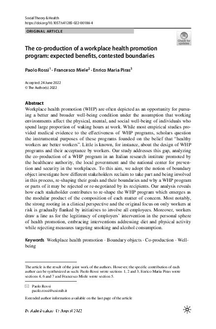 (PDF) The co-production of a workplace health promotion program ...