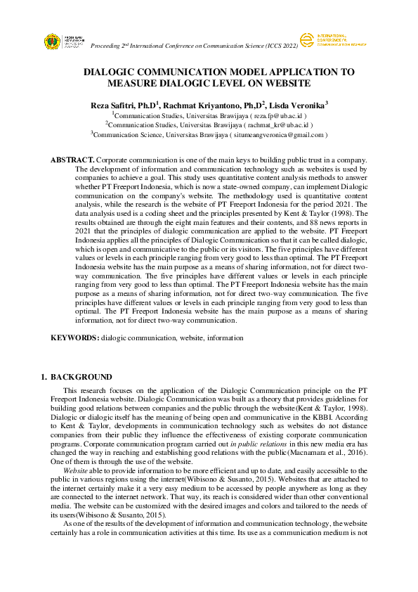 (PDF) Dialogic Communication Model Application To Measure Dialogic ...