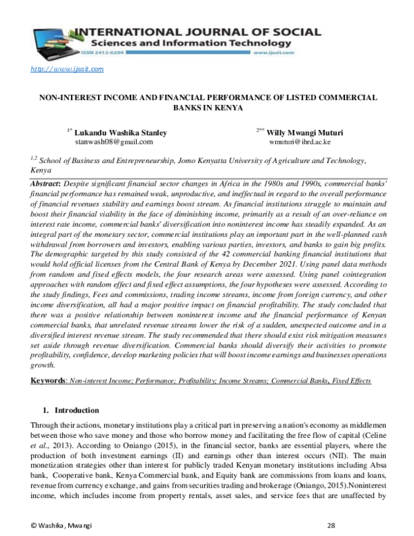 (PDF) NON-INTEREST INCOME AND FINANCIAL PERFORMANCE OF LISTED ...