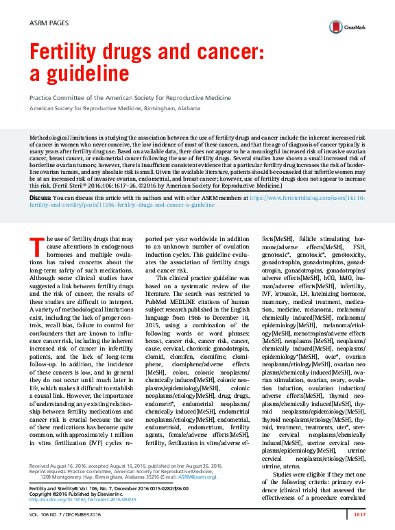 (PDF) Fertility drugs and cancer: a guideline