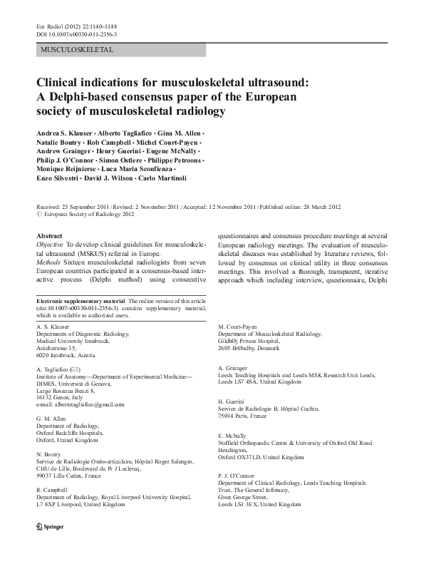 (PDF) Guidelines for Musculoskeletal Ultrasound Referral in Europe