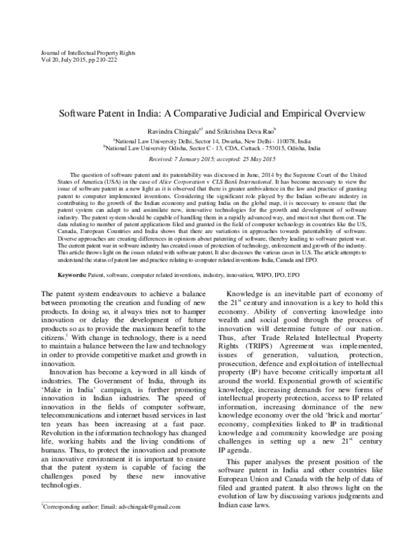 (PDF) Software Patent in India: A Comparative Judicial and Empirical ...