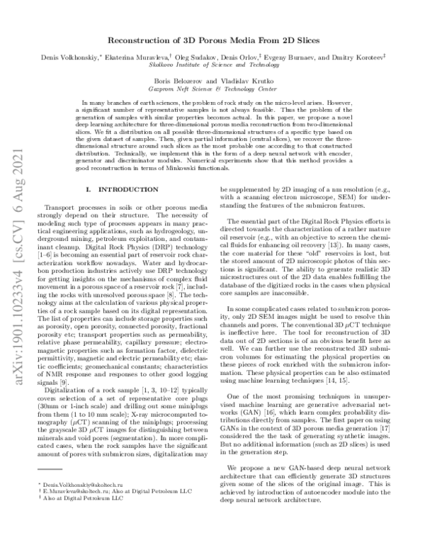 Pdf Reconstruction Of 3d Porous Media From 2d Slices Boris Belozerov