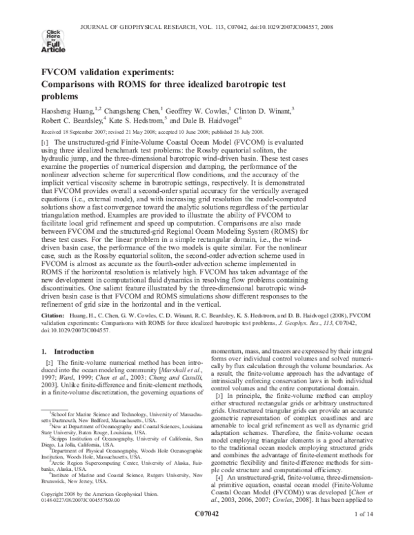 (PDF) FVCOM validation experiments: Comparisons with ROMS for three ...