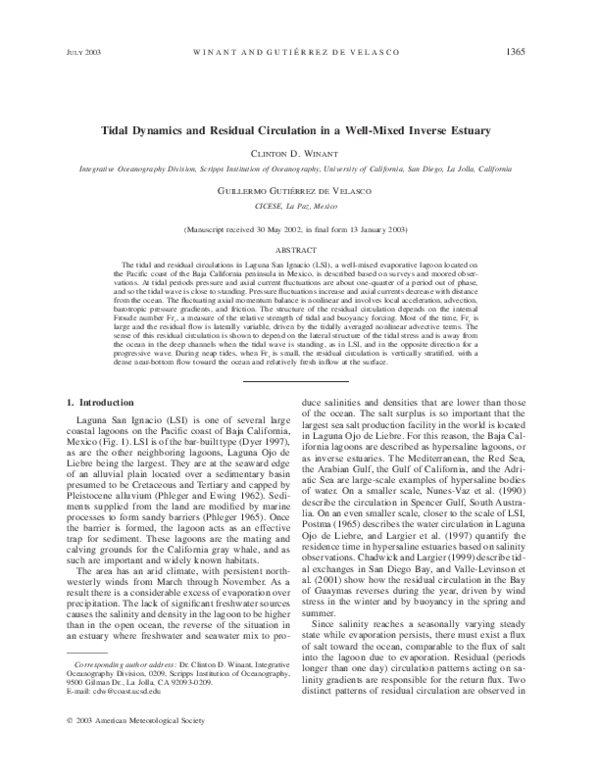 (PDF) Tidal Dynamics and Residual Circulation in a Well-Mixed Inverse ...