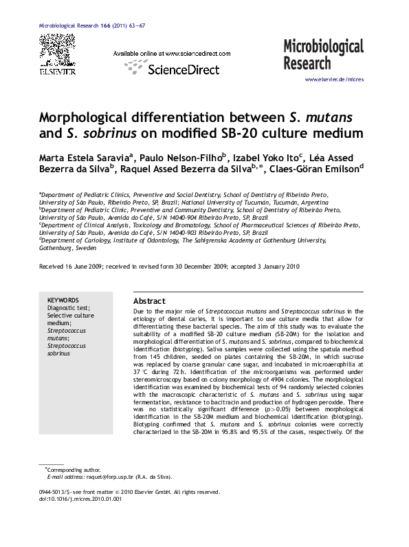 (PDF) Morphological differentiation between S. mutans and S. sobrinus ...