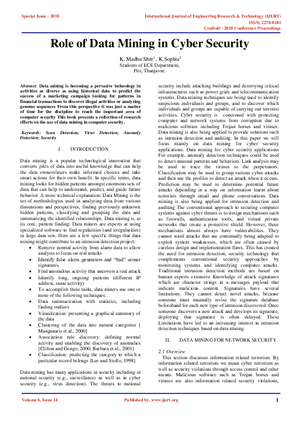 (PDF) Role of Data Mining in Cyber Security